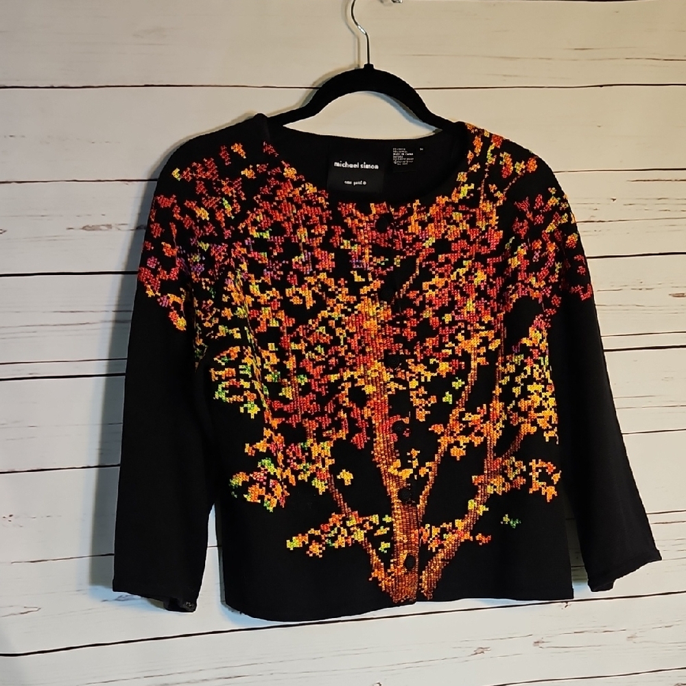 Michael Simon New York Women's Black Embroidered Tree… - Gem